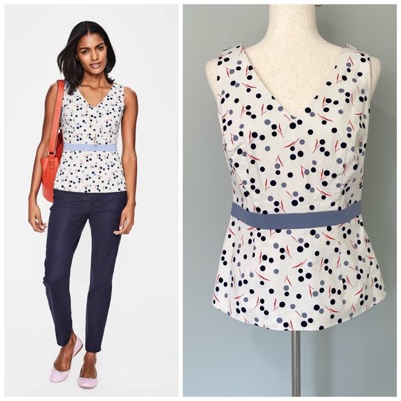 Boden | Tops | Boden Sinead Fitted Top In White Blue W05 | Poshmark